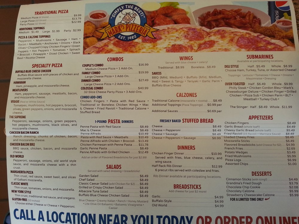 Menu at Mark's Pizzeria, Lockport, 288 S Transit St