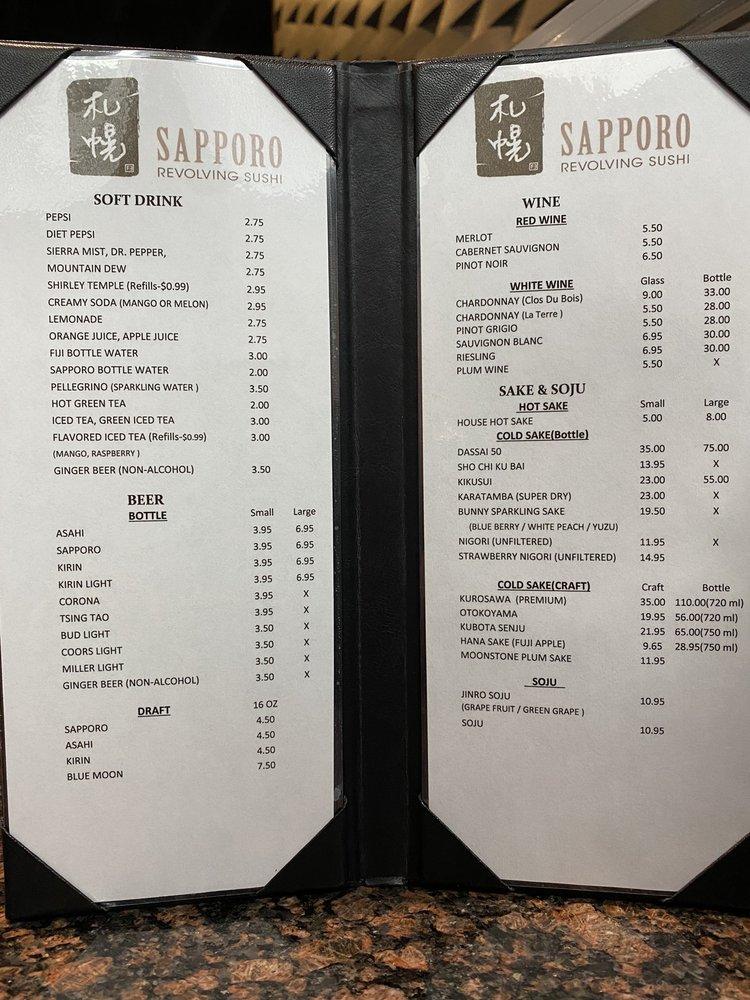Menu at Sapporo Revolving Sushi restaurant, Las Vegas, Dean Martin Dr