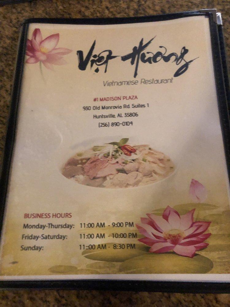 Menu at Viet Huong restaurant, Huntsville