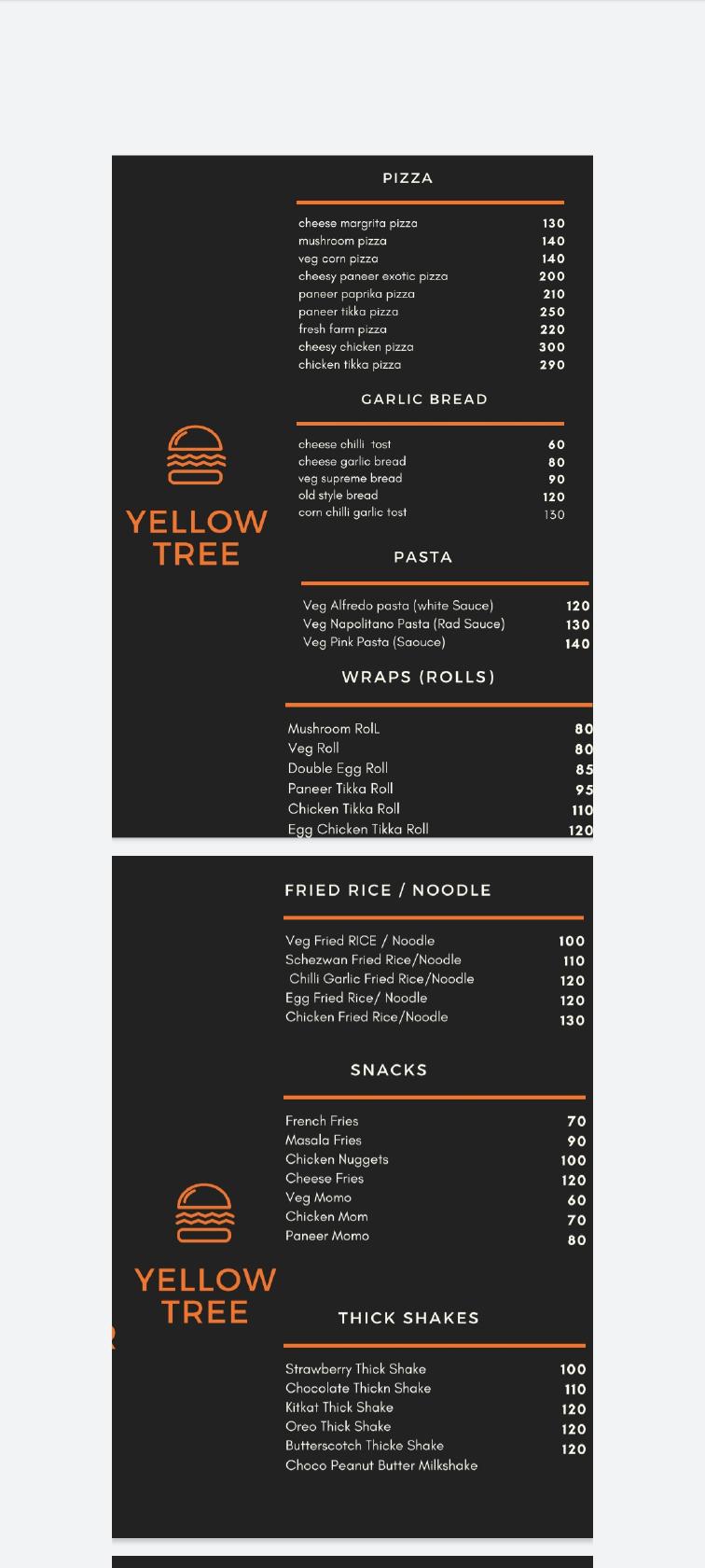 Menu at Yellow tree cafe, Dehradun