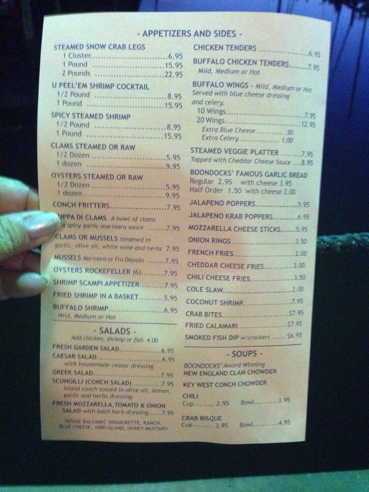 Menu at Boondocks Restaurant, Port Orange