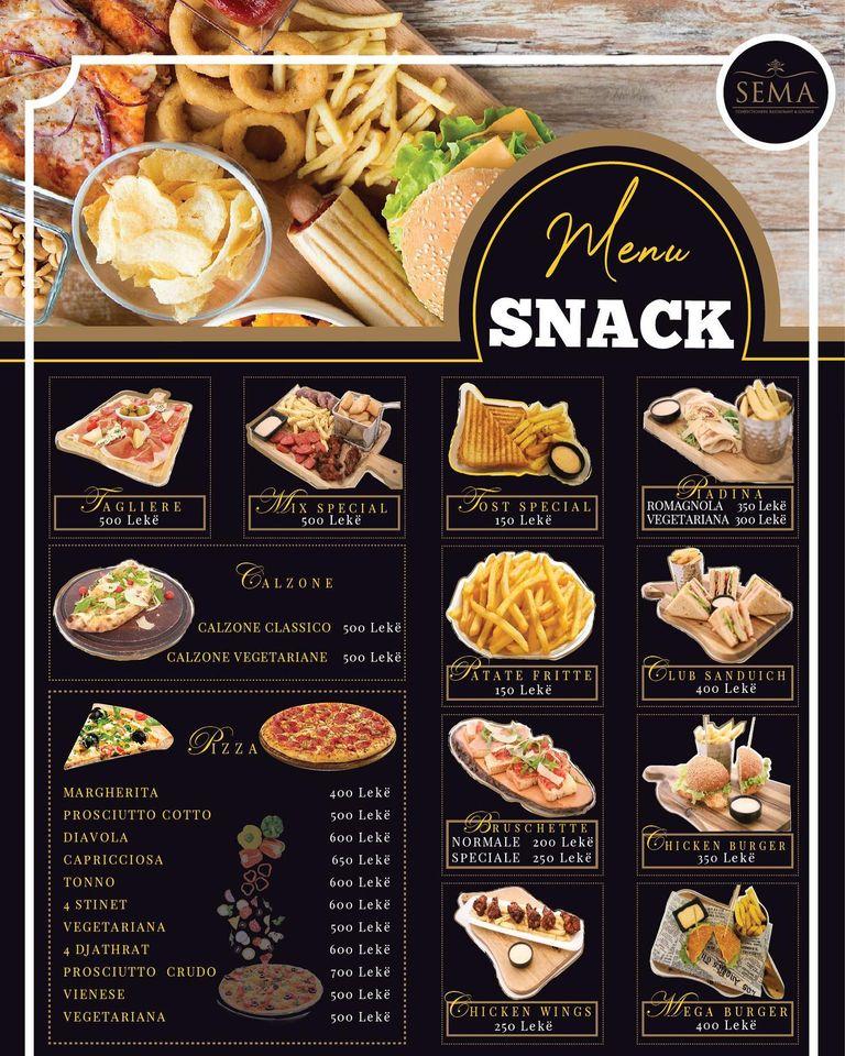 Menu at SEMA restaurant, Durrës