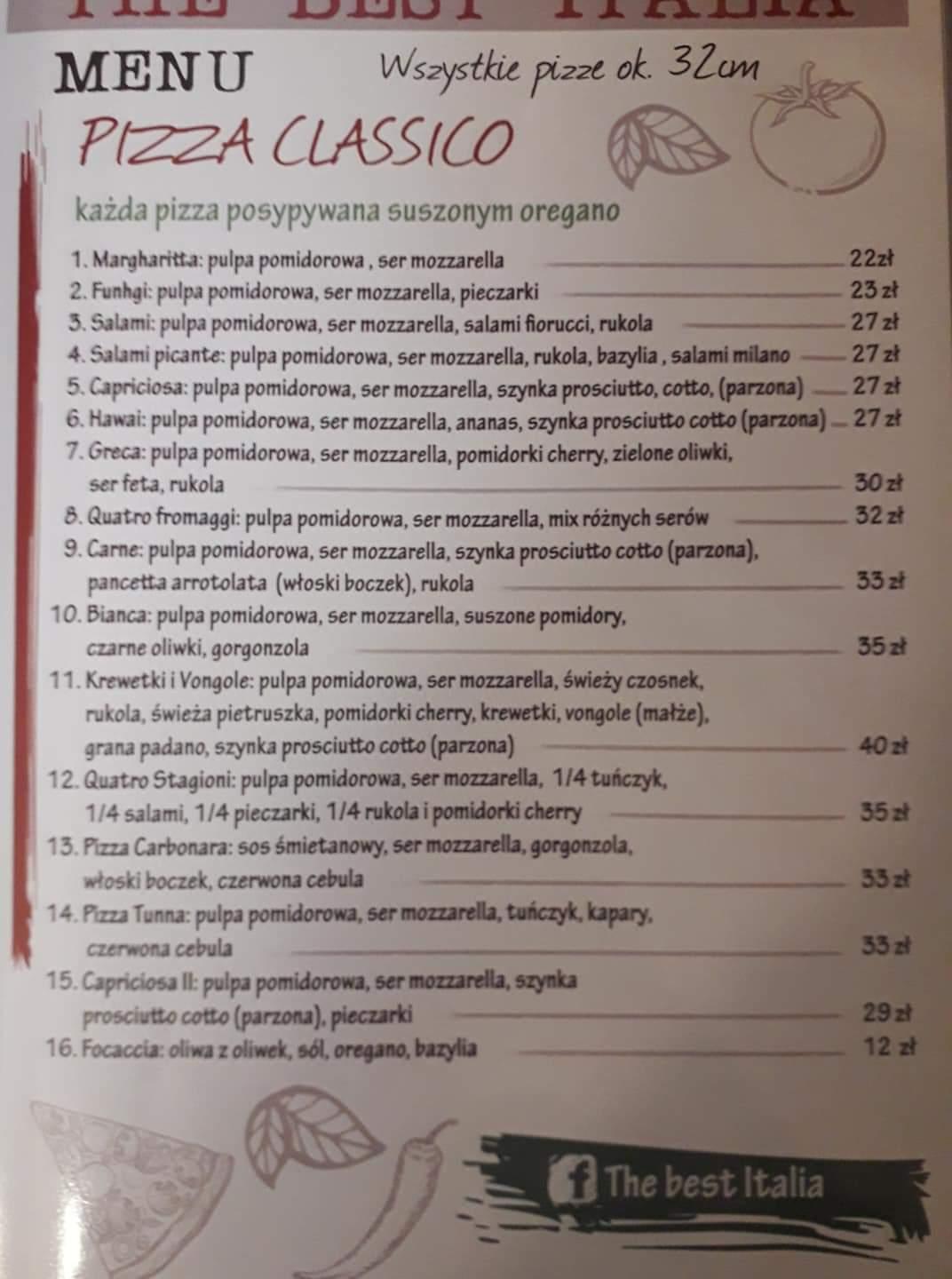 Menu at Bella Italia Ristorante restaurant, Przeźmierowo