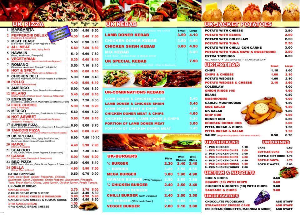 Menu at UK Chicken & Pizza pizzeria, Sutton-in-Ashfield