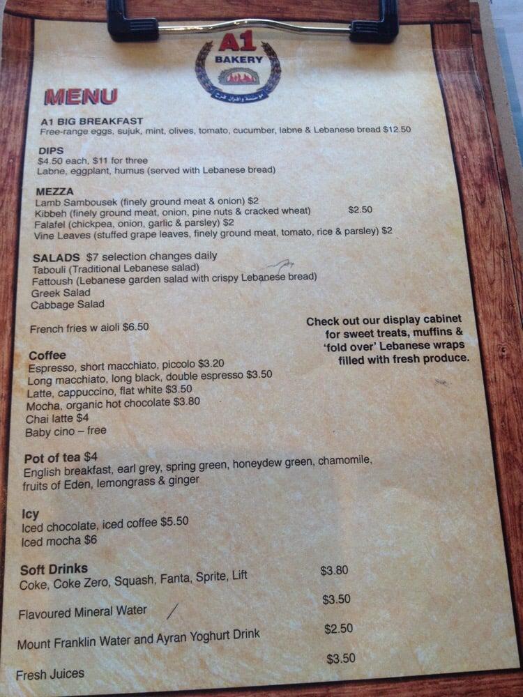Menu at A1 Bakery Fairfield, Fairfield