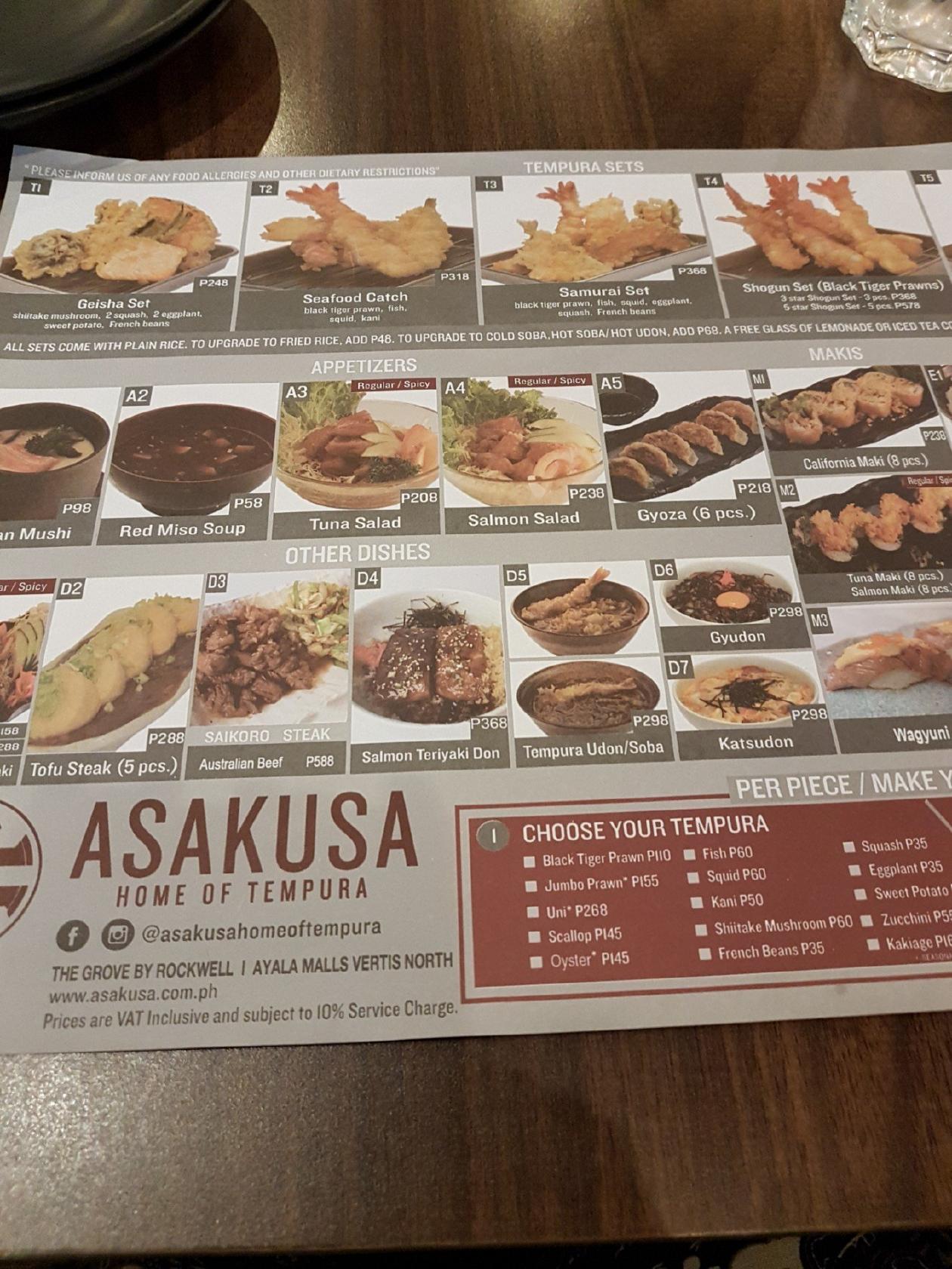Menu at Asakusa: Home Of Tempura restaurant, Pasig, H3PJ+J63