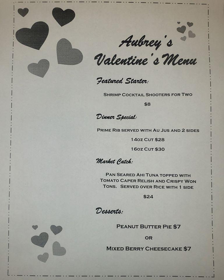 Menu at Aubrey's Johnson City restaurant, Johnson City