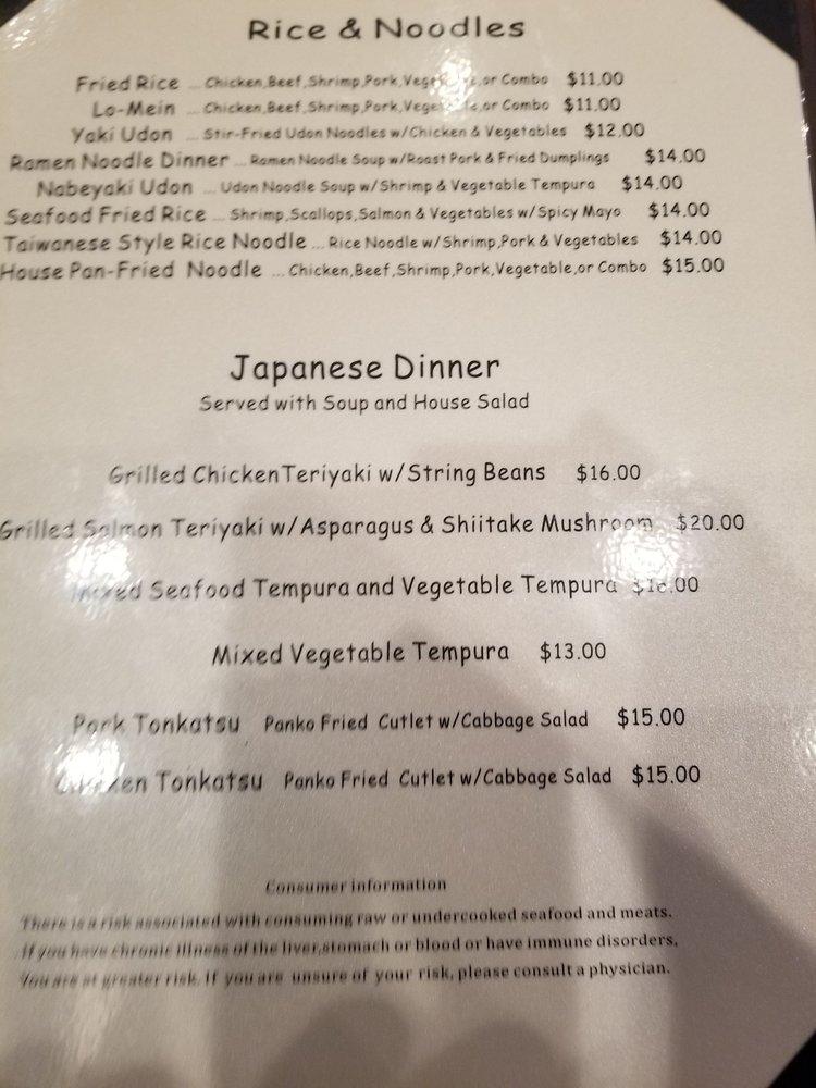 Menu at Azu Lucy Ho's restaurant, Tallahassee