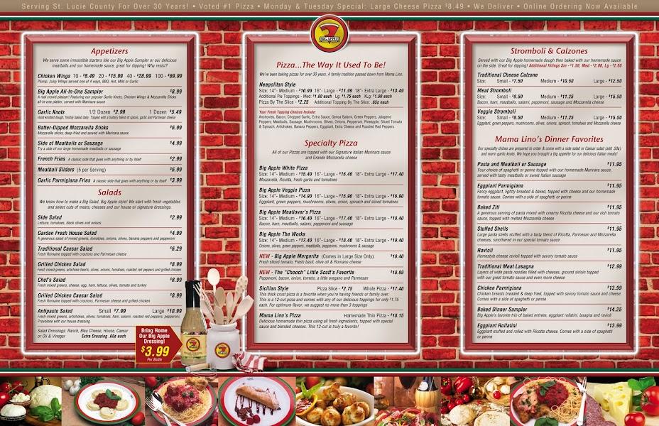 Menu at Big Apple Pizza pizzeria, Fort Pierce, S 35th St