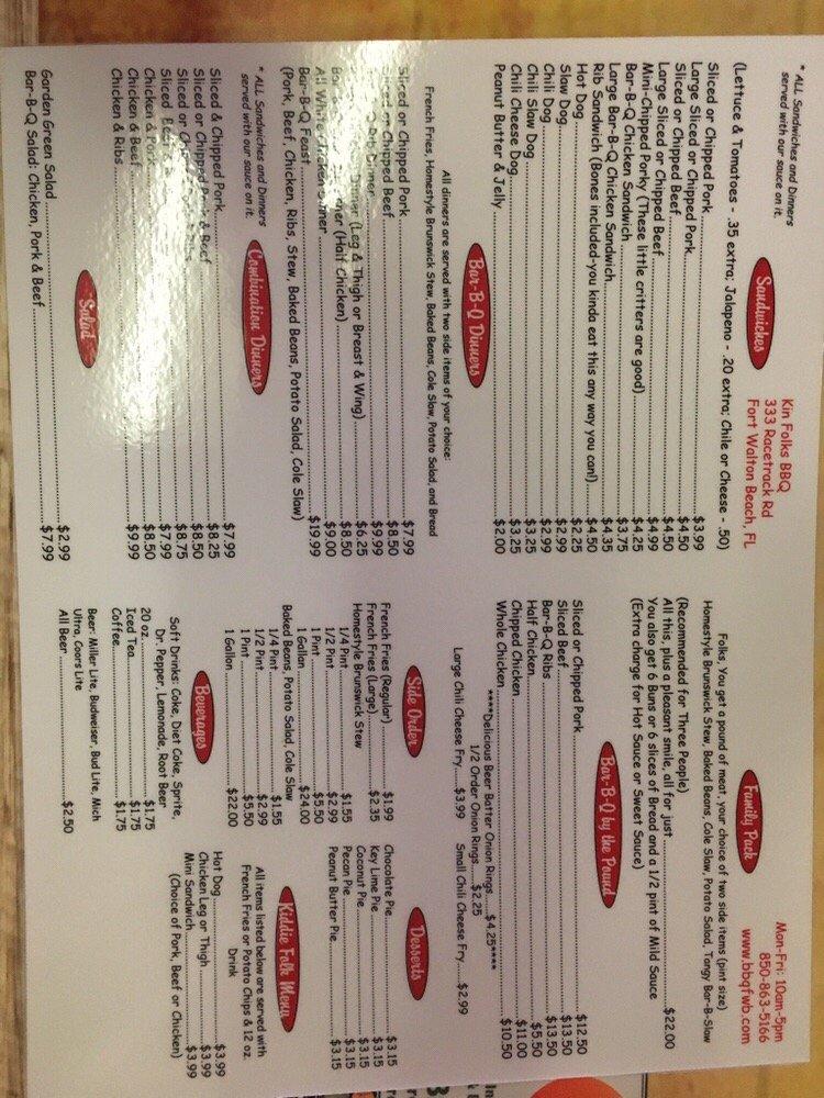 Menu at Kinfolks BBQ Fort Walton Beach, Fort Walton Beach