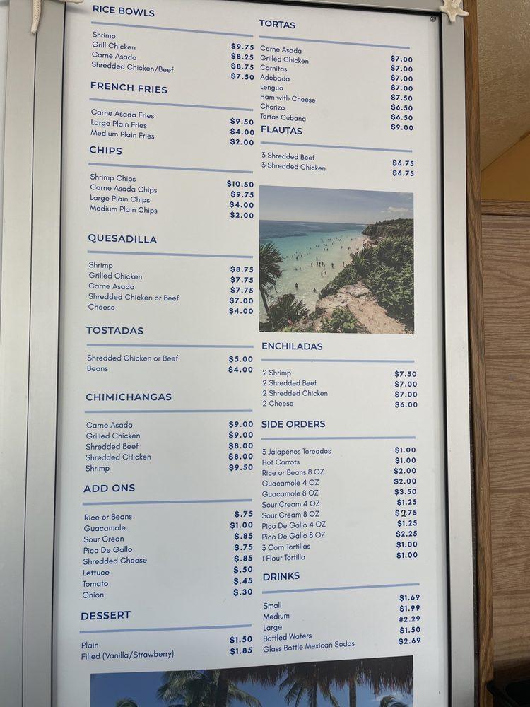 Menu at Playa Azul Taco Shop restaurant, Salina