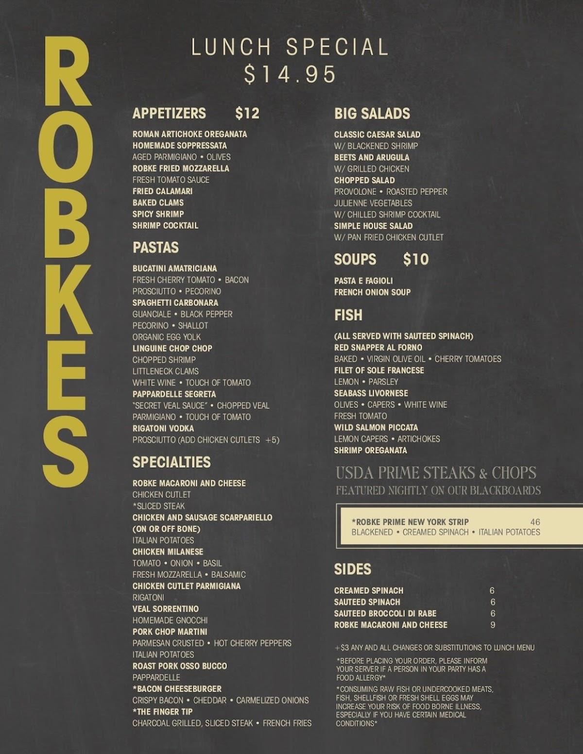 Menu at Robke's Northport restaurant, Northport