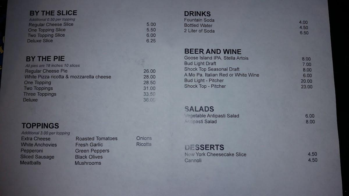Menu at Secret Pizza pizzeria, Las Vegas