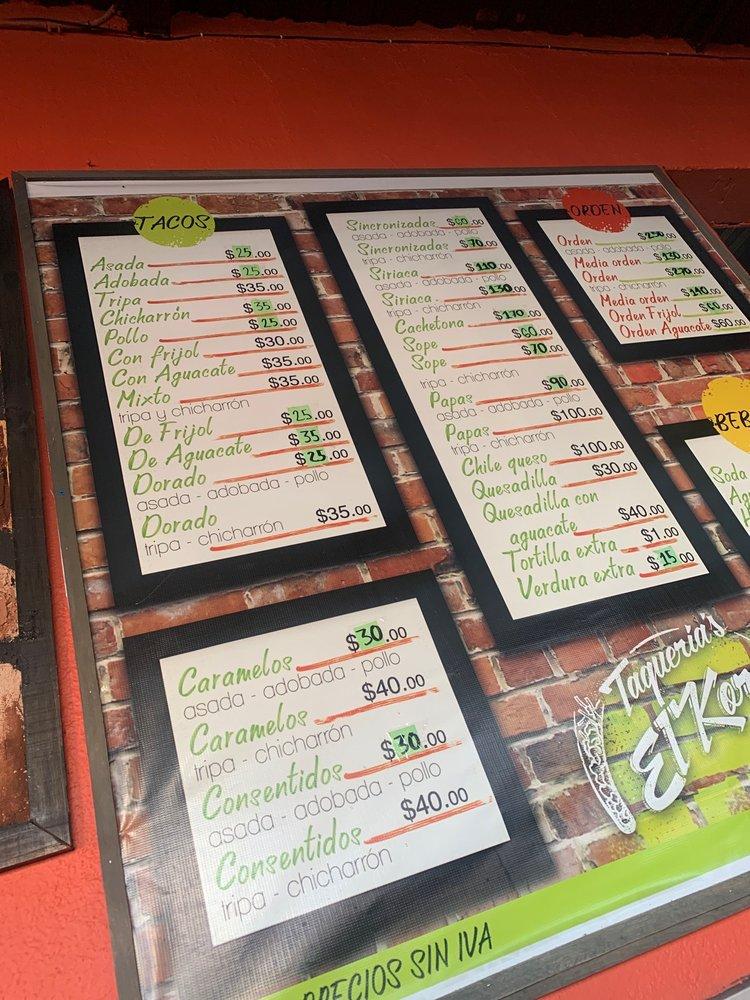 Carta del restaurante Taqueria "El Kora", Heroica Nogales