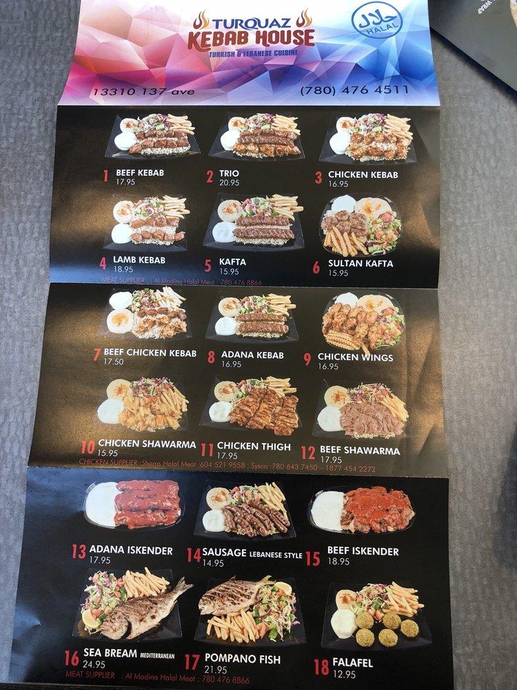 Menu at Turquaz Kebab House restaurant, Edmonton, - 137th Avenue