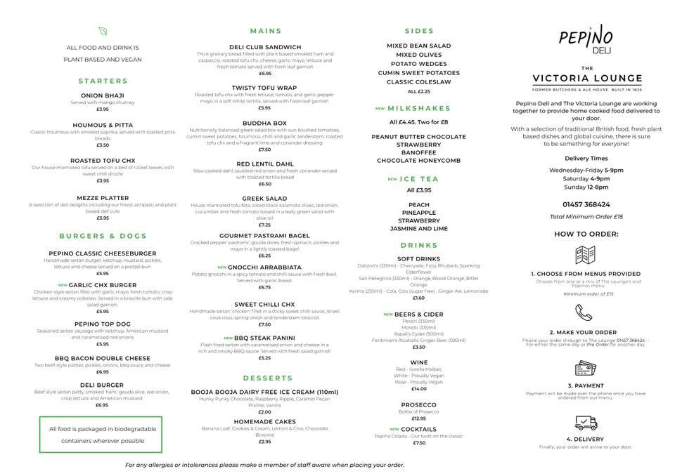 Menu at The Victoria Lounge pub & bar, Glossop