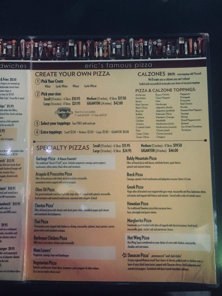 Menu at Downstairs at Eric's pizzeria, Breckenridge