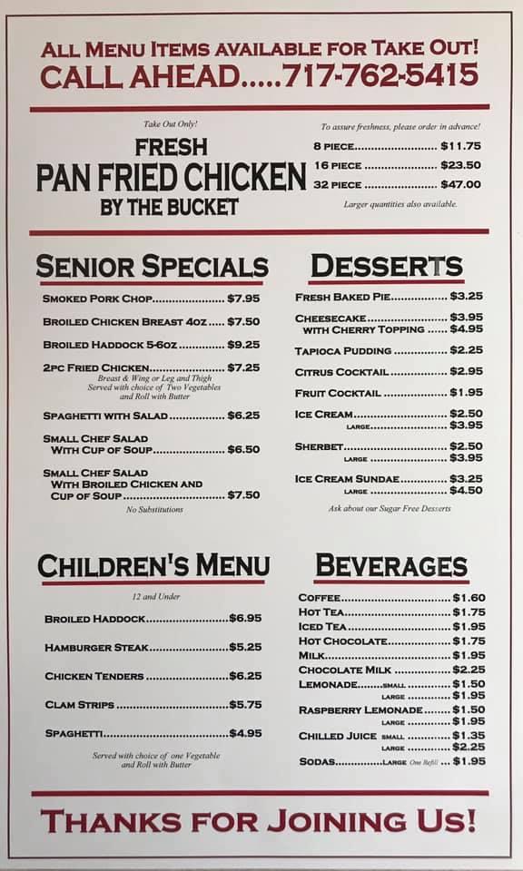 Menu at Parlor House restaurant, Waynesboro