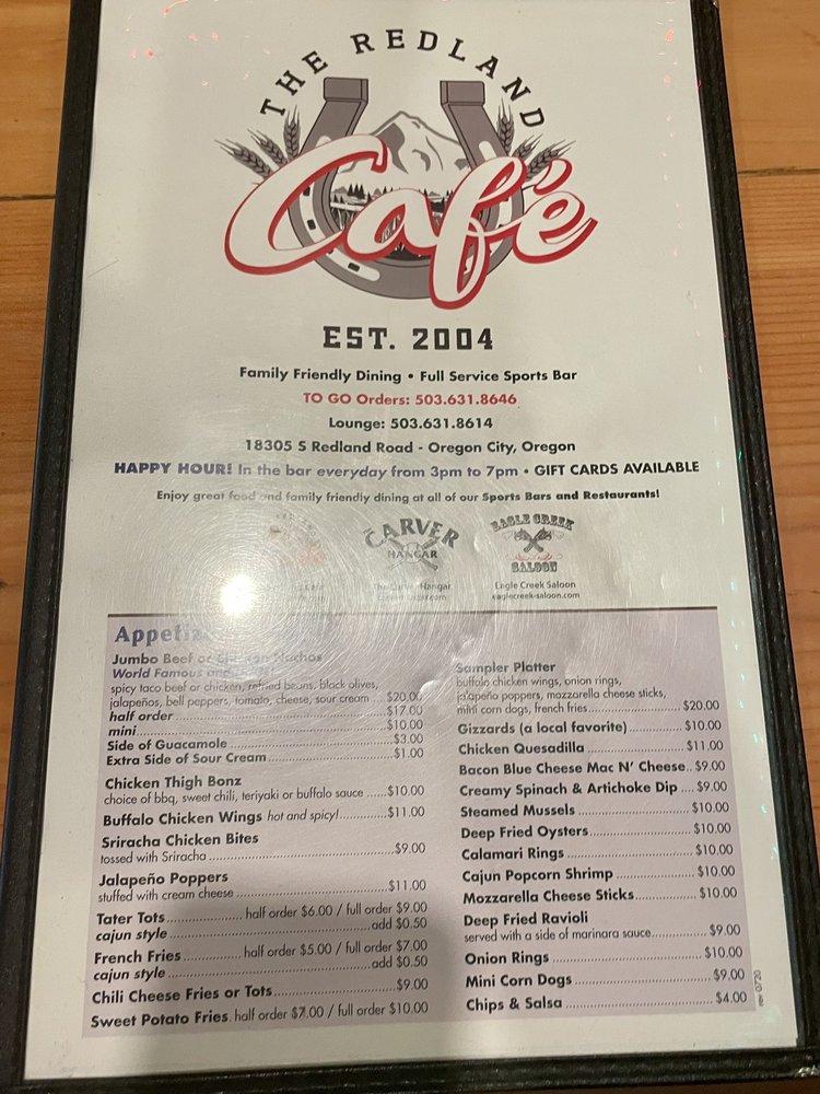 Menu at Redland Cafe, Portland
