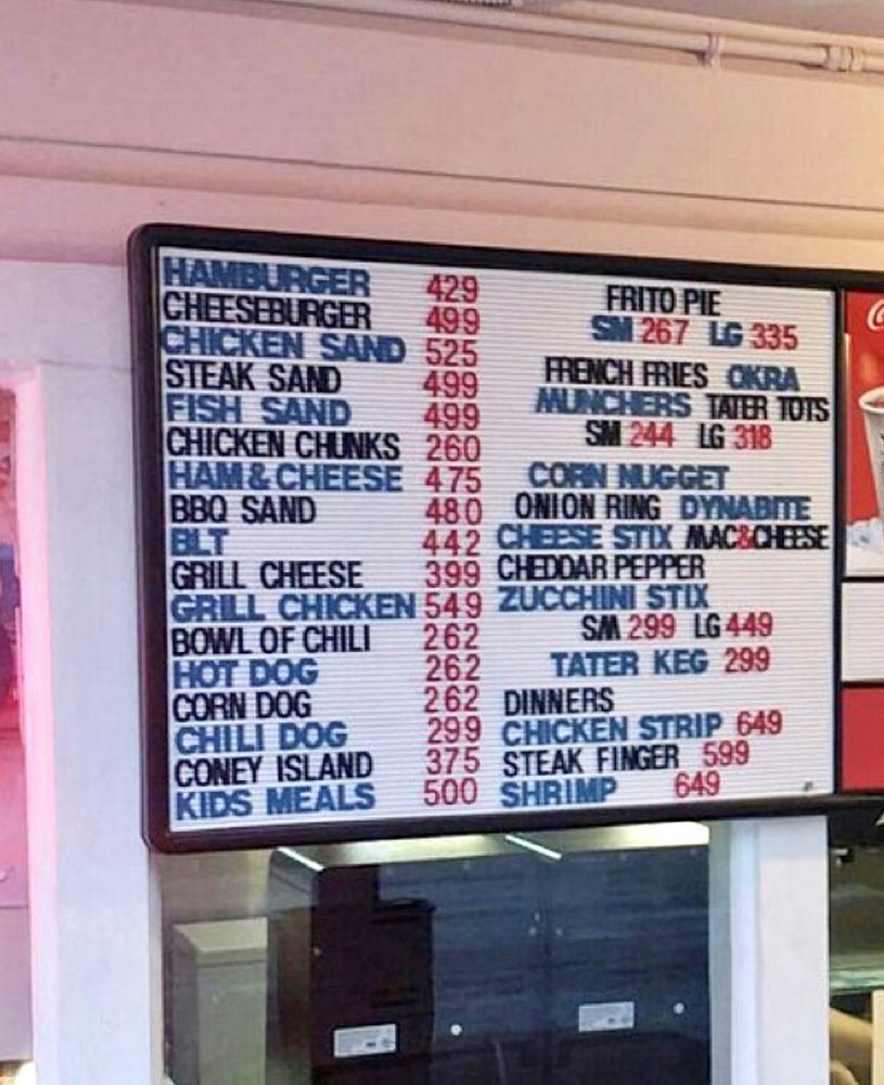 Menu at The Malt Shop fast food, Weatherford