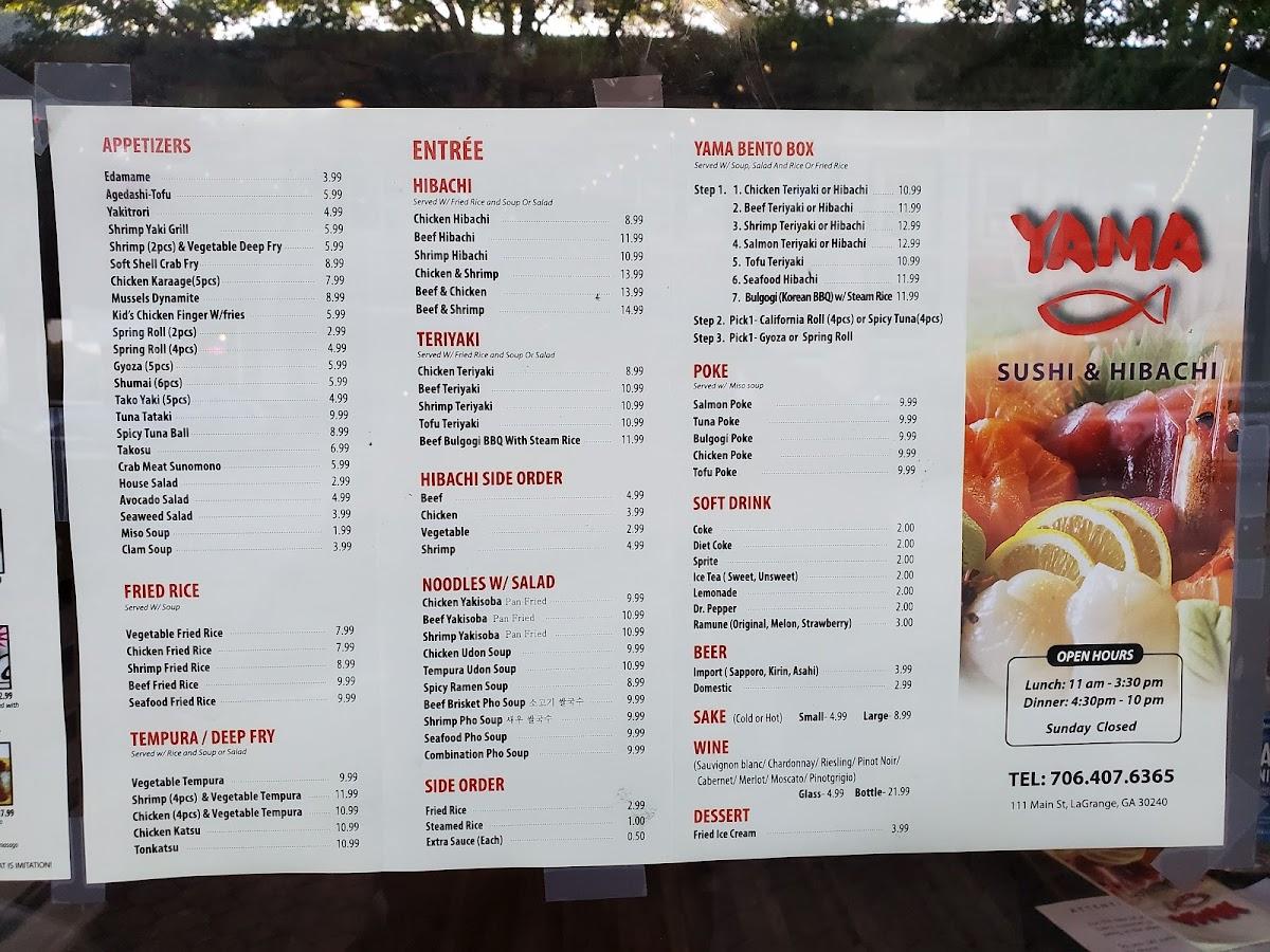 Menu at Yama Sushi and K-BBQ, LaGrange