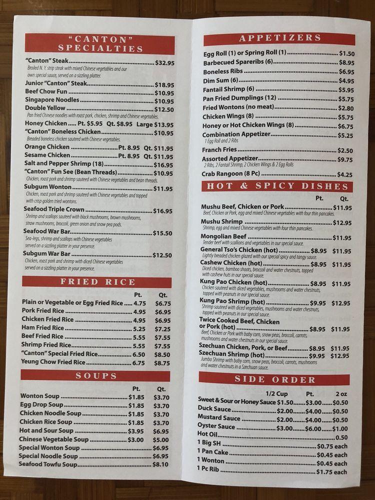 Menu at Canton Restaurant, Homestead