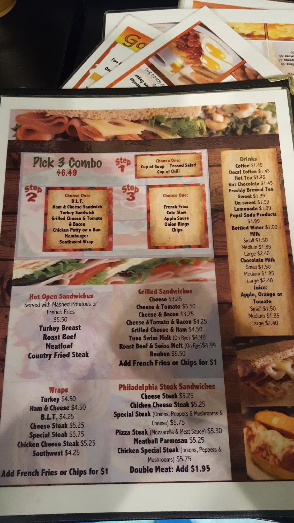 Menu at Covered Bridge restaurant, Dunedin