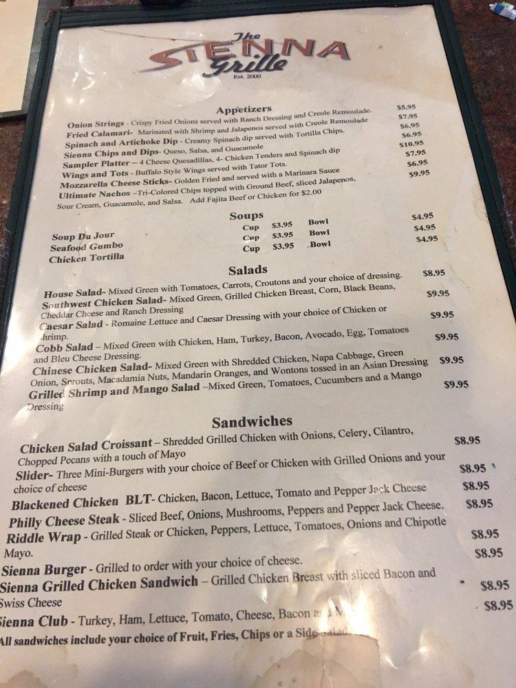 Menu at Sienna Plantation Golf Club, Missouri City