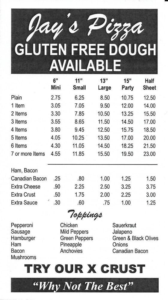Menu at Jay's Pizza pizzeria, Massillon