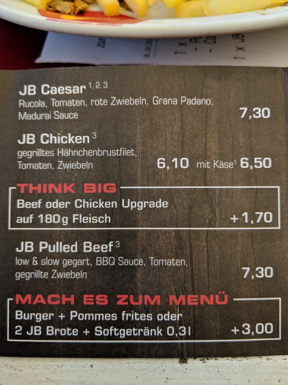 Speisekarte von Jim Block fast Food, Hannover, Georgstraße
