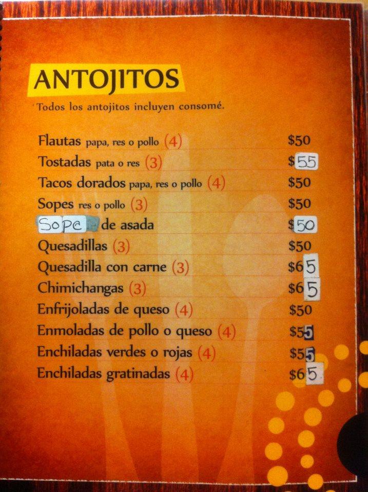 Carta del restaurante La Posada, Tijuana, P.º Ensenada 1555