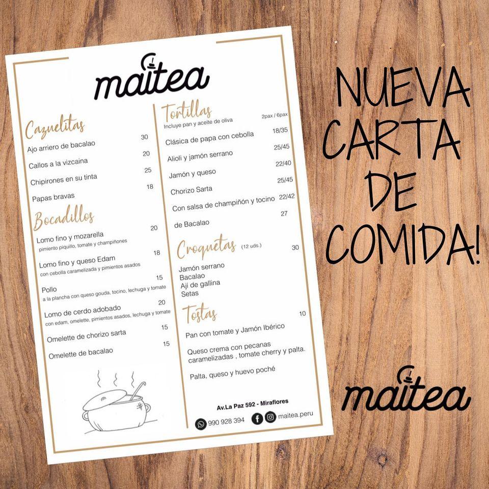 Menu at Maitea pub & bar, Miraflores