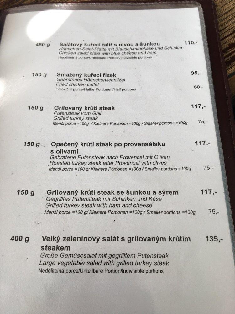 Menu at Restaurace U Kaštanu restaurant, Včelná