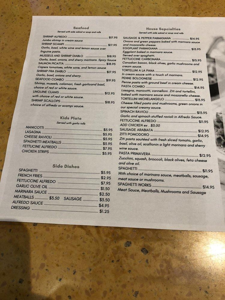 Menu at Rivera Italian Restaurant, North Little Rock