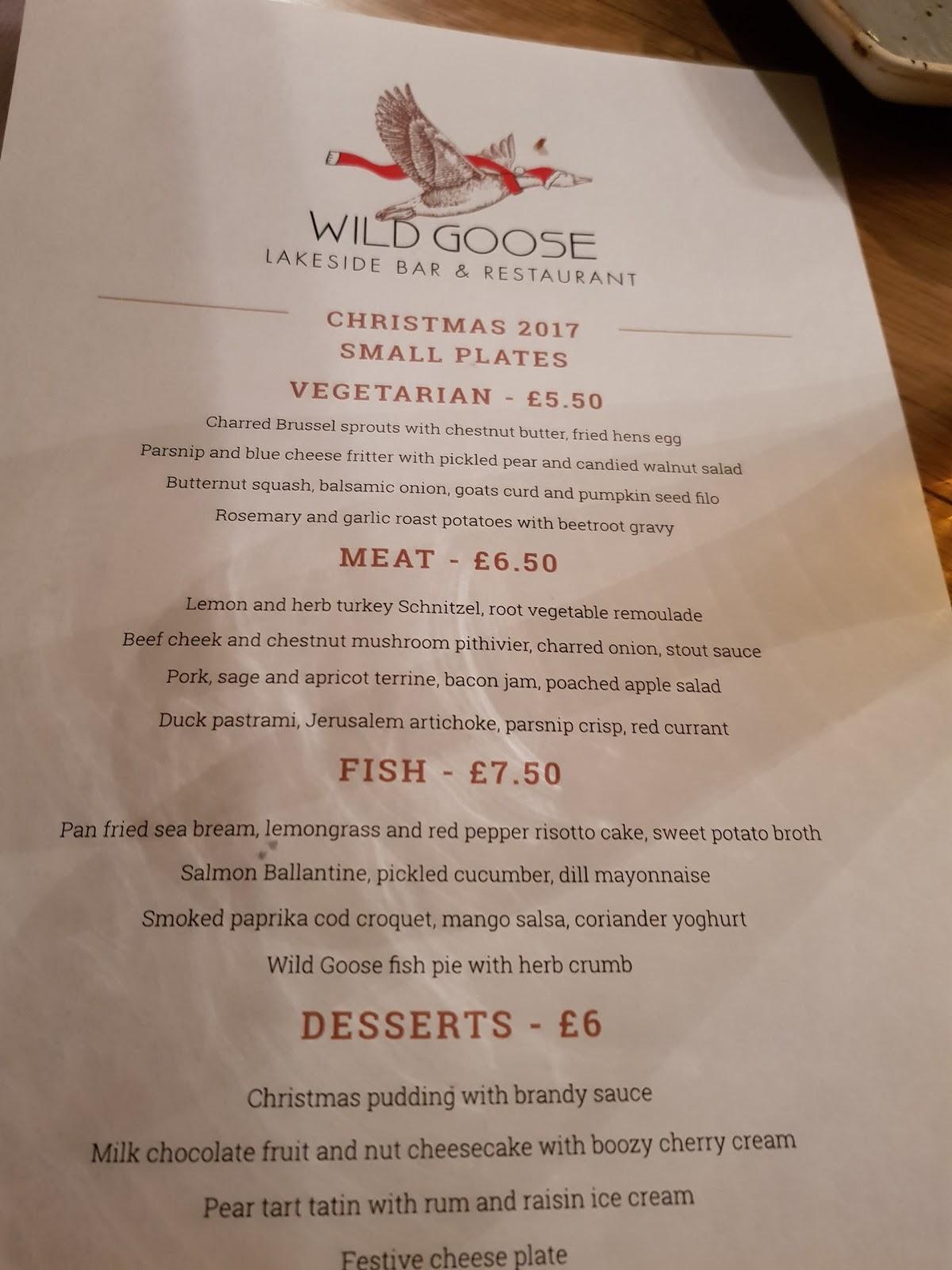Menu at Wild Goose Lakeside Bar & Restaurant, Chester