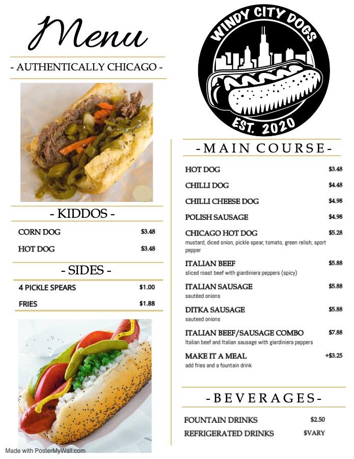 Menu at Windy City Dogs restaurant, West