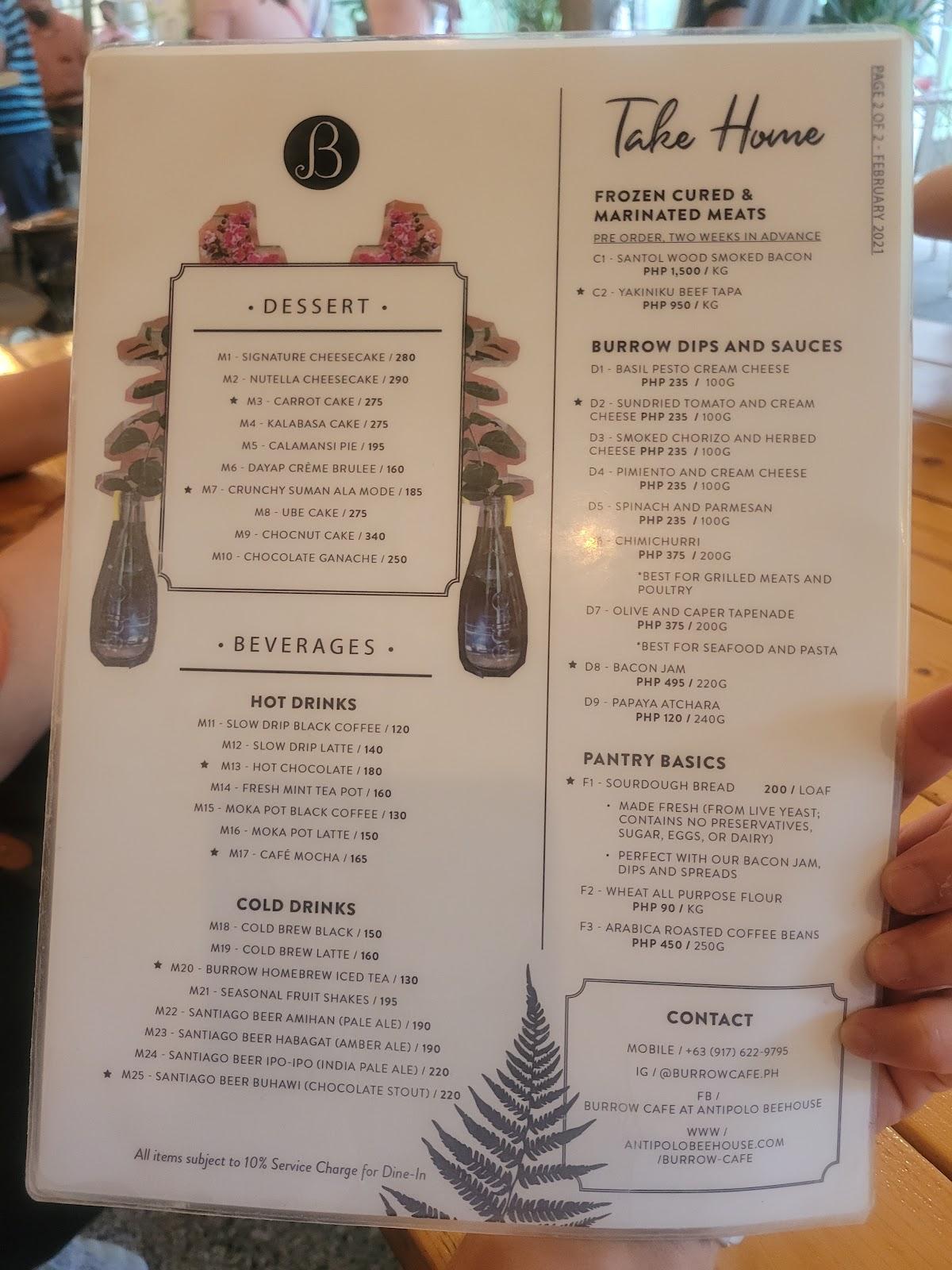 Menu at Burrow Cafe PH, Taytay