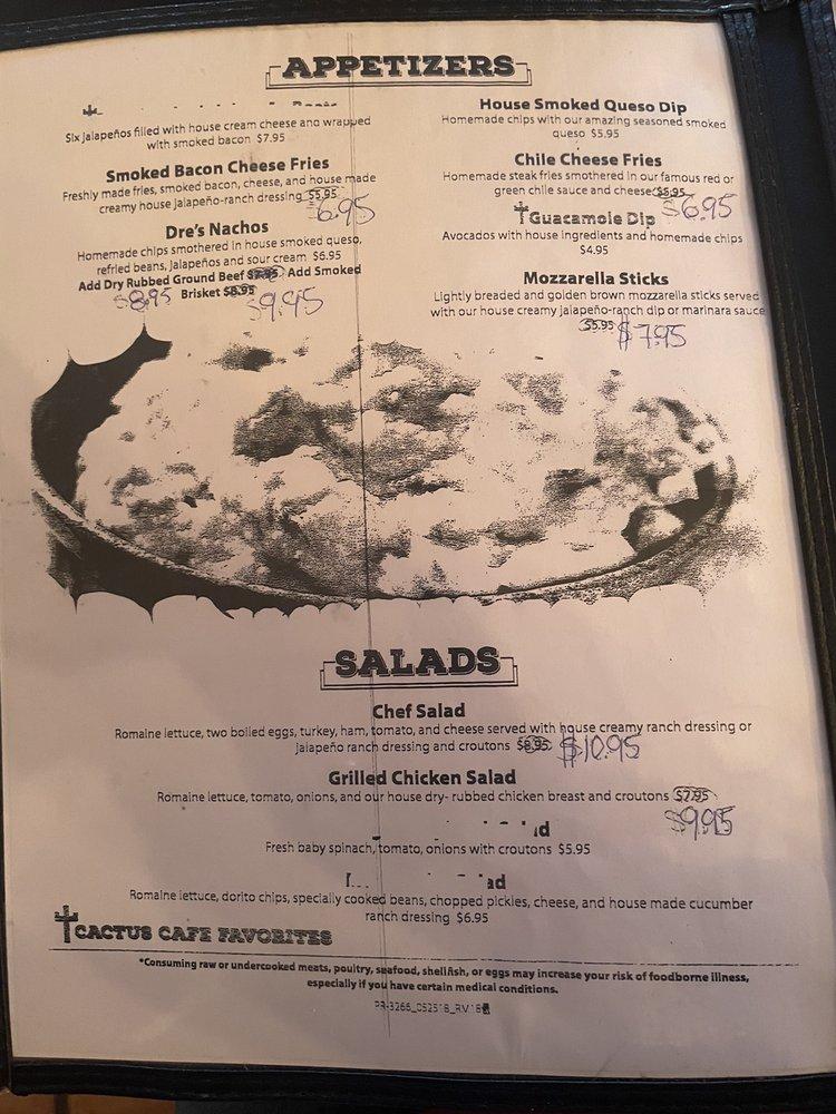 Menu at Cactus Cafe, Deming