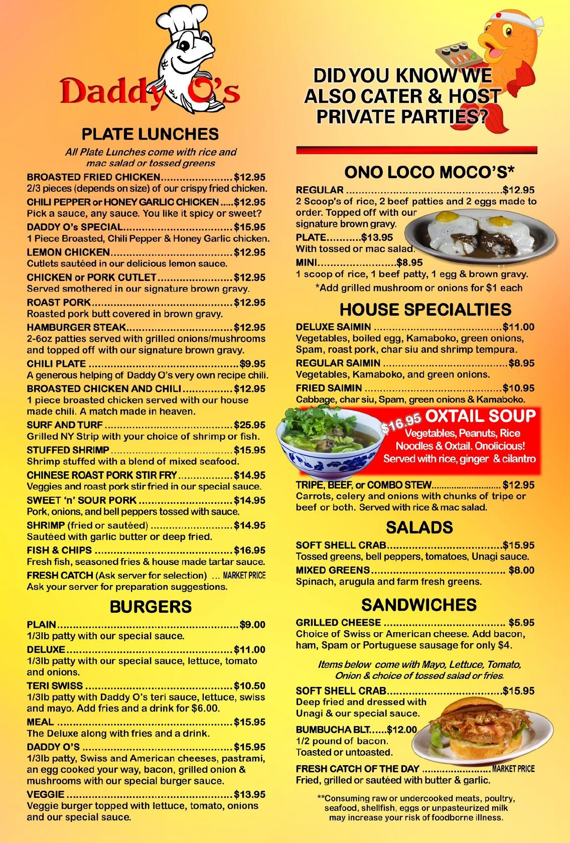 Menu at Daddy O's Restaurant, Lihue