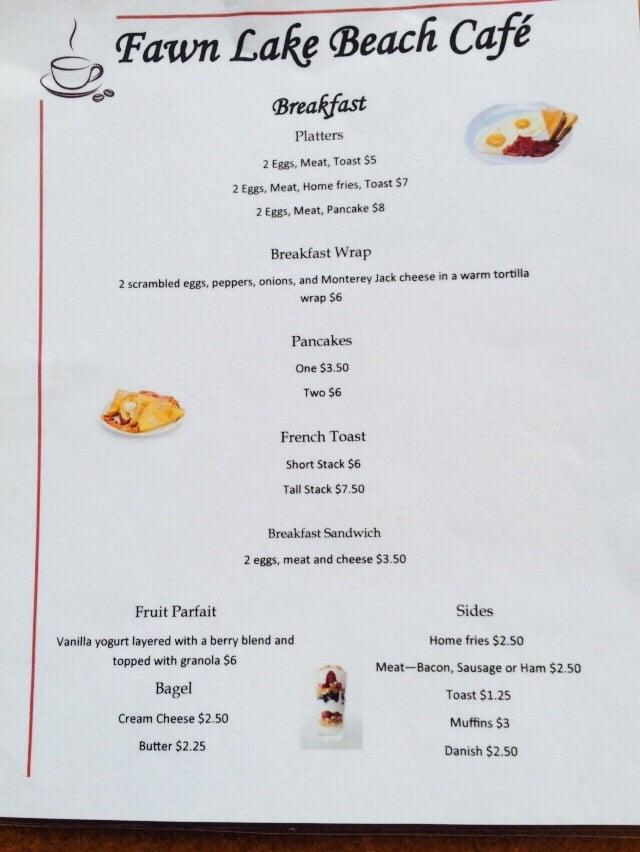 Menu at Fawn Lake Beach House pub & bar, USA