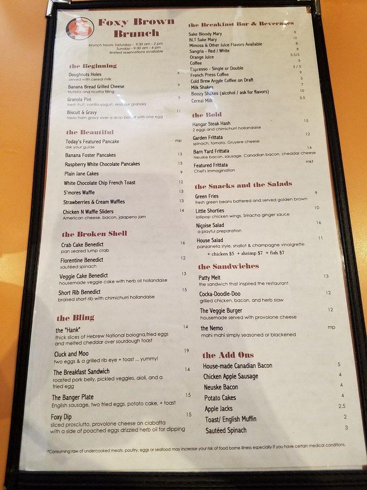 Menu at Foxy Brown restaurant, Fort Lauderdale