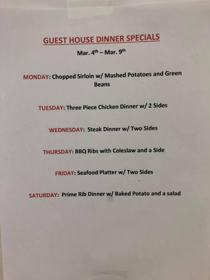 Menu at The Guest House Restaurant, Moundsville