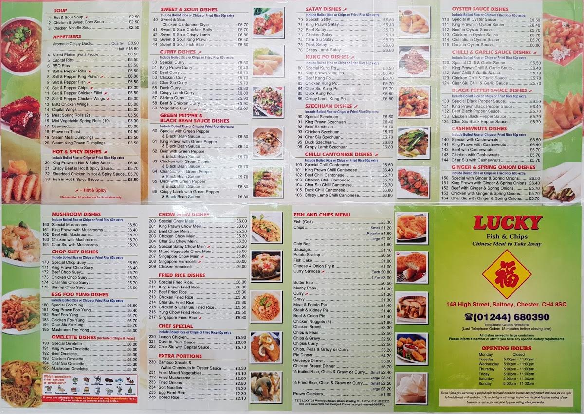 Menu at Lucky fast food, Chester