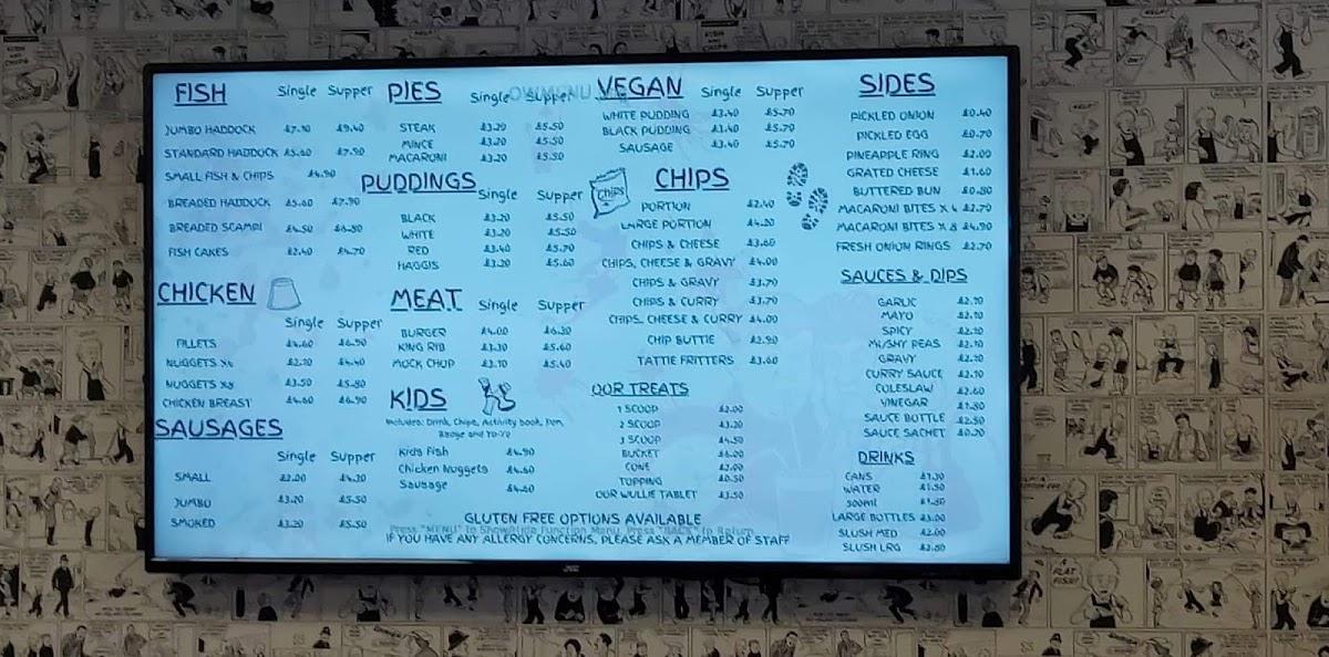 Menu at Oor Wullie's Braw Fish & Chips fast food, Aberdeen, 529 Great ...