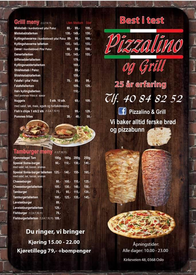 Menu at Pizzalino & Grill restaurant, Oslo