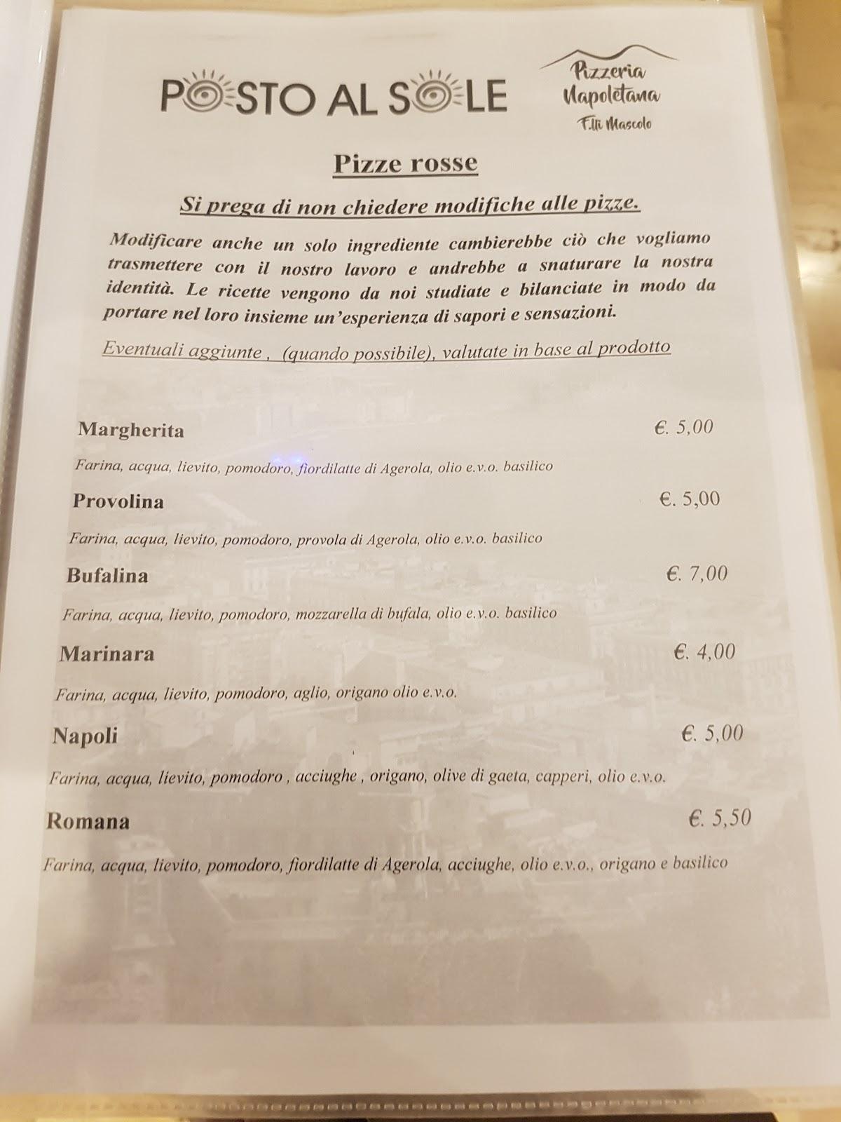 Menu da Posto al Sole ristorante, Manduria