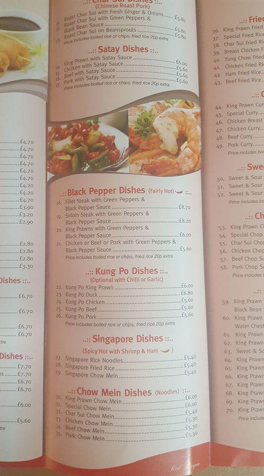 Menu at Red Dragon fast food, Banbridge