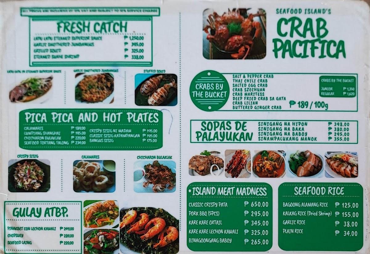 Menu at Seafood Island restaurant, Olongapo, Harbor Point