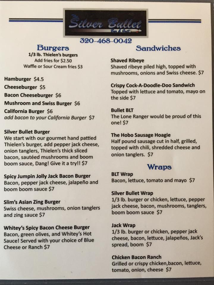 Menu at Silver Bullet Bar & Grill, Pierz