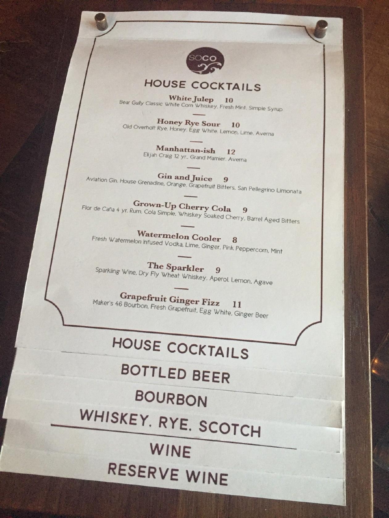 Menu at Soco Restaurant, Orlando